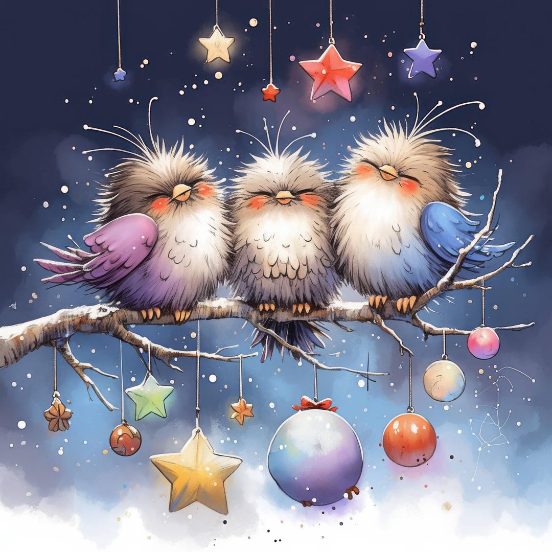 Quirky Night Birds Clip Art 13 High Res Watercolor Jpgs for Junk ...