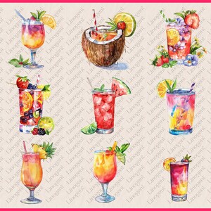 Watercolor Summer Cocktail Clipart Bundle, Sweet Sour Delicious Mixed ...