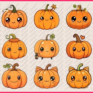 Watercolor Cute Autumn Pumpkin Clipart Bundle, Various Happy Fall ...