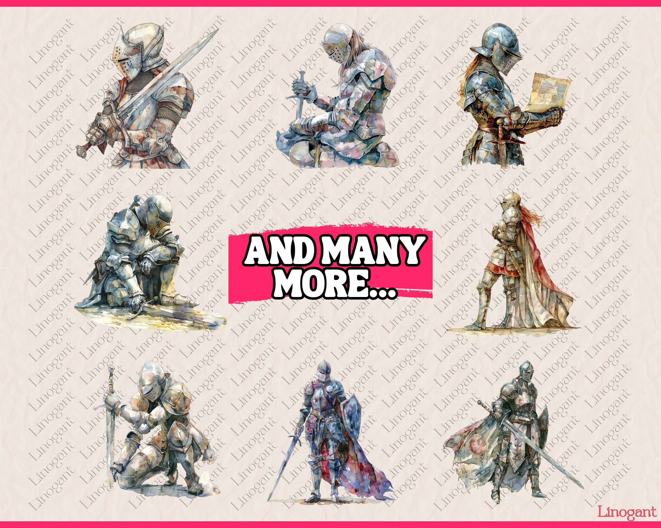 Watercolor Armored Female Knight Clipart Bundle, Fantasy Warrior Clip ...