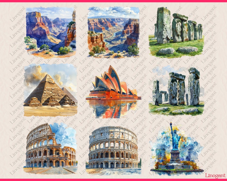 Watercolor Landmarks Clipart Bundle, Popular Landmarks Clip Art Set ...