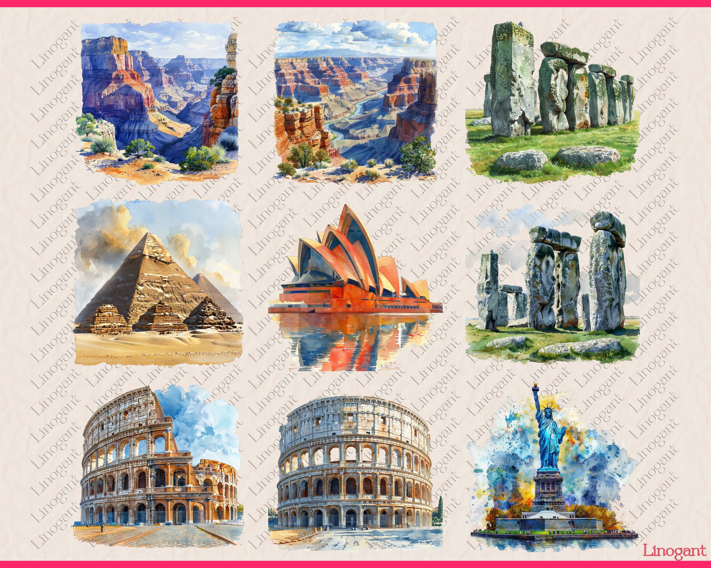 Watercolor Landmarks Clipart Bundle, Popular Landmarks Clip Art Set ...