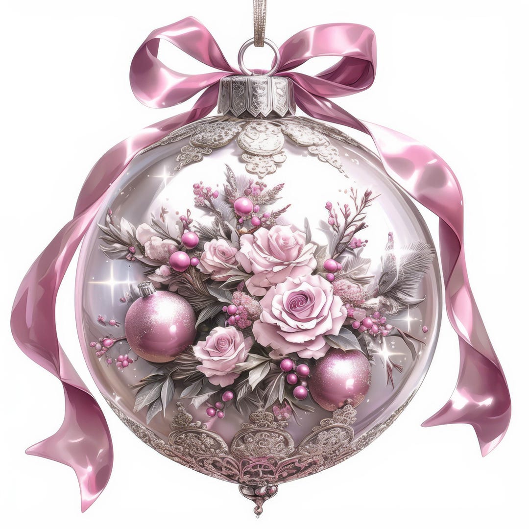 Silvery Pink Ornaments 10 High Res Watercolor Jpgs Junk Journaling ...