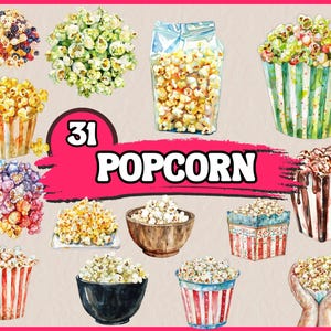 31 PNG Watercolor Popcorn Clipart, Pop Corn Print, Junk Food Graphics ...