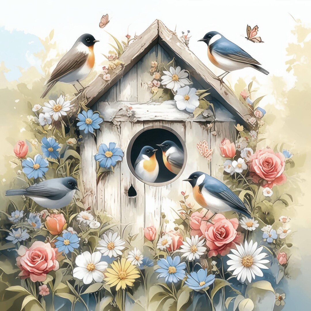 Wooden Birdhouse Clip Art 16 High Res Watercolor Jpgs for Junk Journals ...
