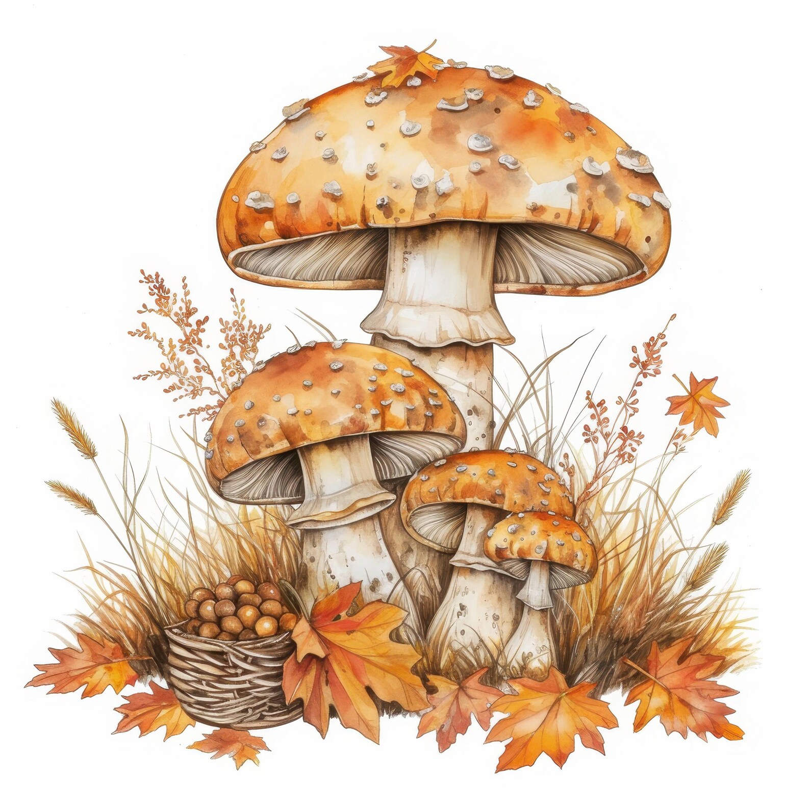 14 Mushroom and Fall Foliage Clipart Bundle, Woodland Harvest ...