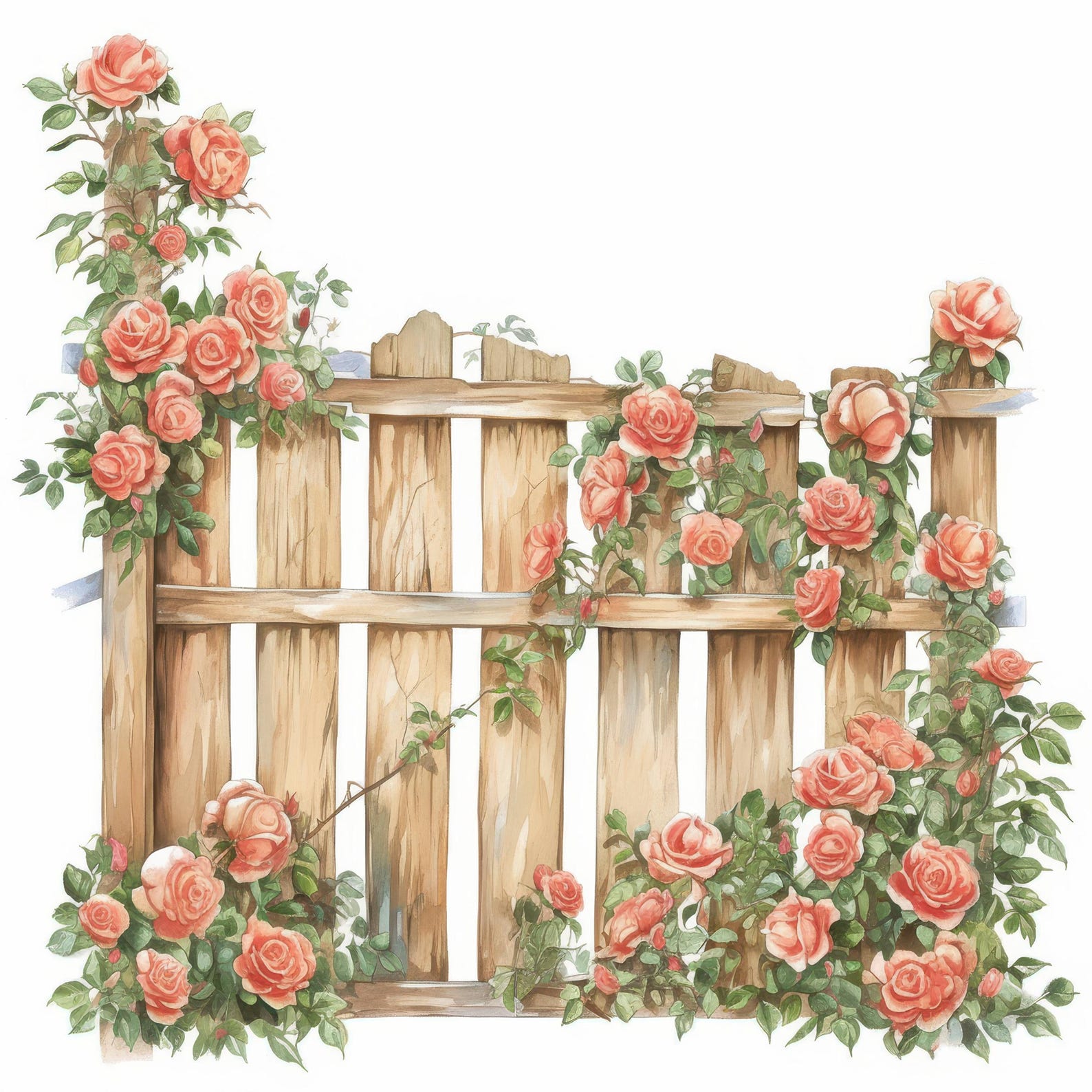 12 Rose Fence Clipart Bundle, Romantic Love Fences Illustration ...