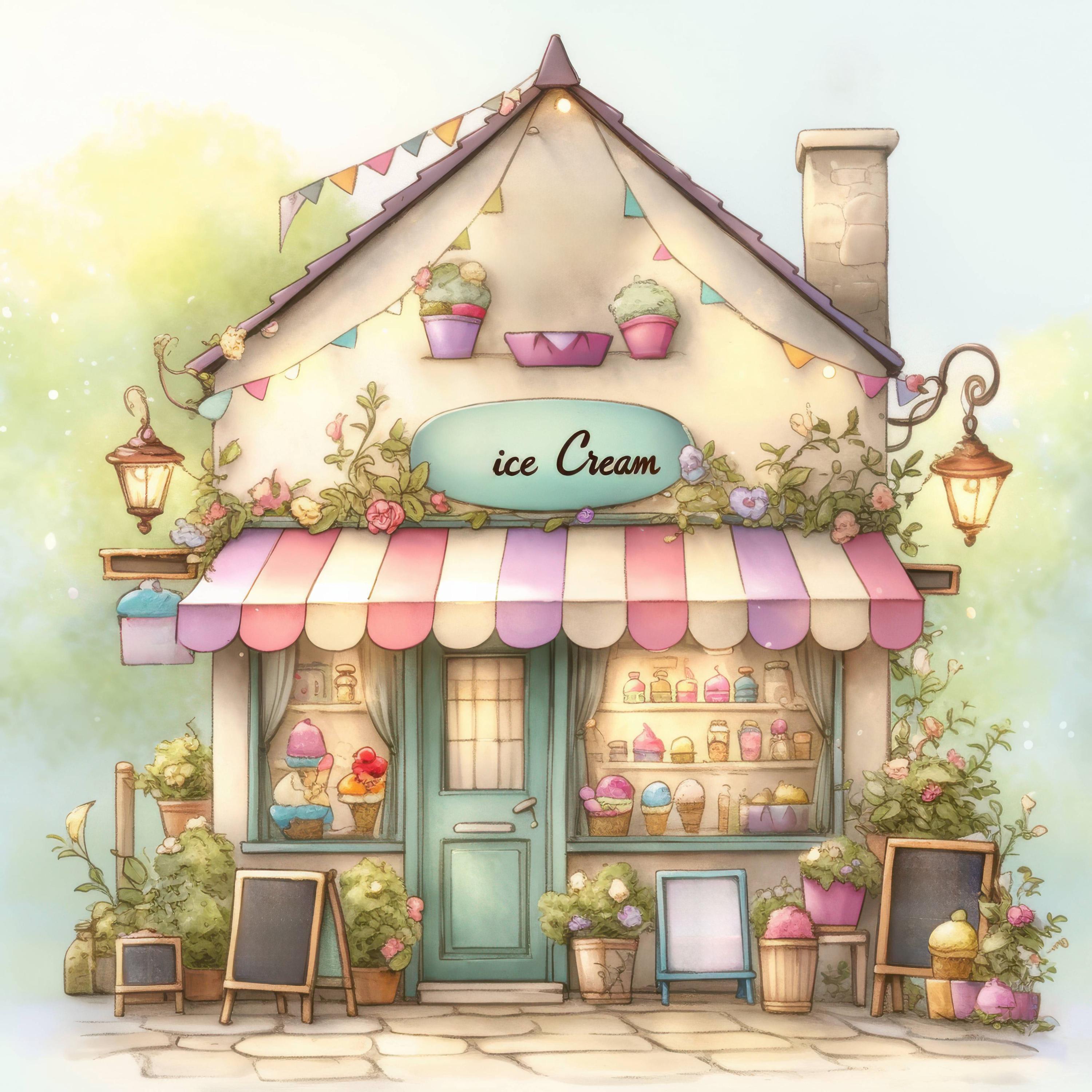 Ice Cream Shop Clip Art 14 High Res Watercolor Jpgs for Junk Journaling ...
