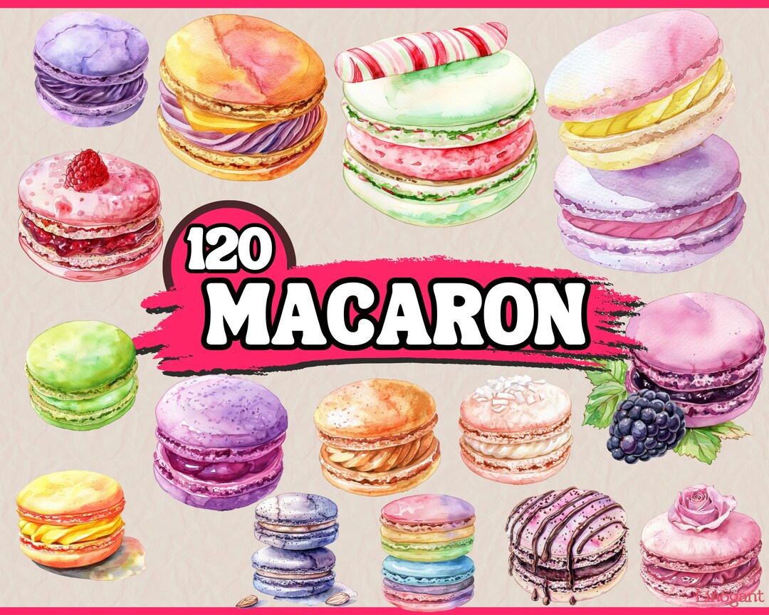 Watercolor Macaron Clipart Bundle, Cookie Food Clip Art Set, French ...