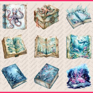 Watercolor Undersea Book Clipart Bundle, Grimoires Clip Art Set ...