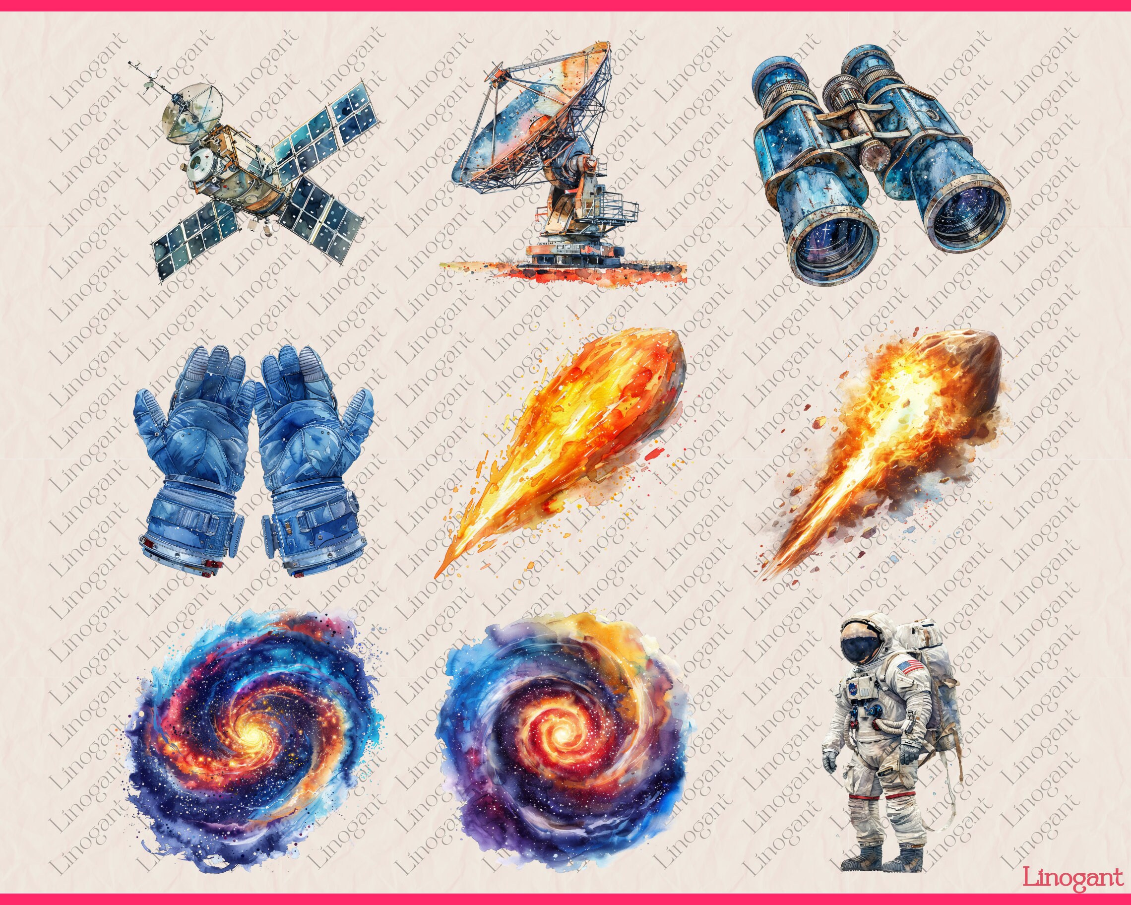 Watercolor Space Clipart Bundle, Outerspace Clip Art Set, Astronaut and ...
