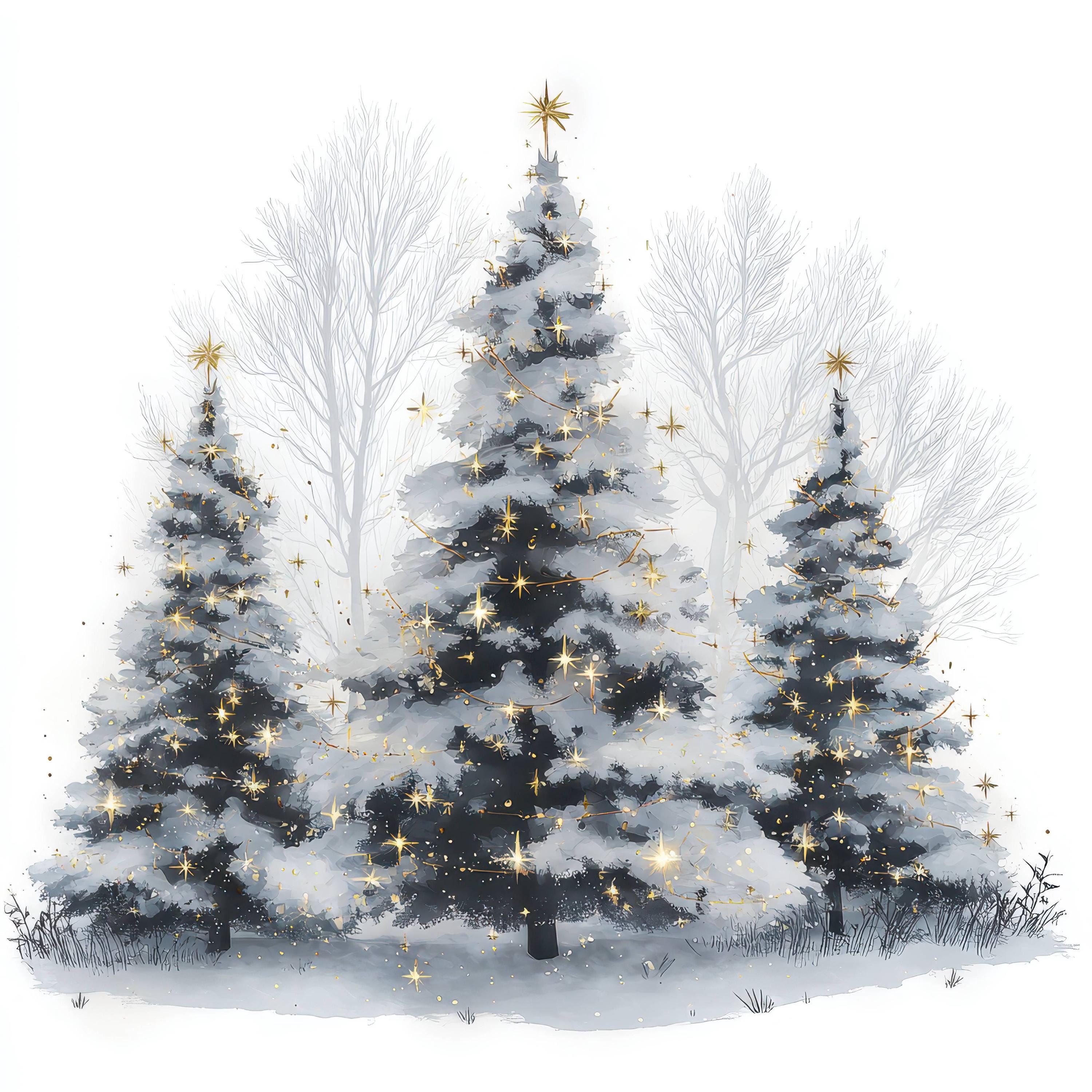 16 Snowy Pine Tree Forest Clipart, Winter Woodland Landscape ...