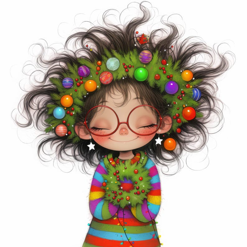 Quirky Wreath Girl Clip Art 10 High Res Watercolor Jpgs Junk Journals ...