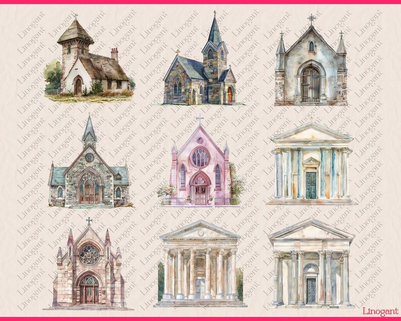 40 PNG Regency Church Clipart | Regency Era Building Design, Watercolor ...