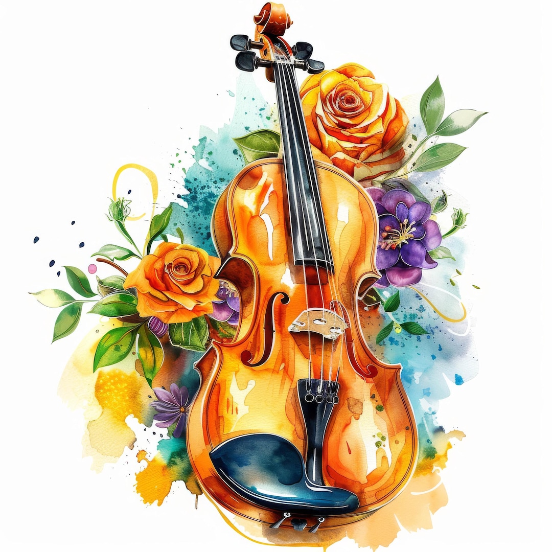 Floral Violin Clip Art 10 High Res Watercolor Jpgs Junk Journaling ...