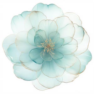 Exquisite Gold Edged Aqua Flower Clip Art 10 High Res Watercolor Jpgs ...