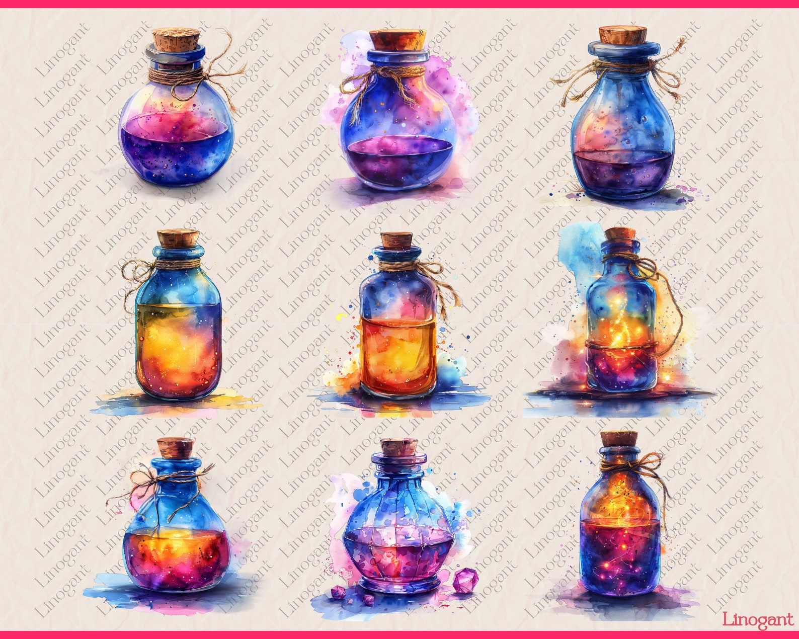 Watercolor Magical Potions Clipart Bundle, Flasks Clip Art Set, Fantasy ...