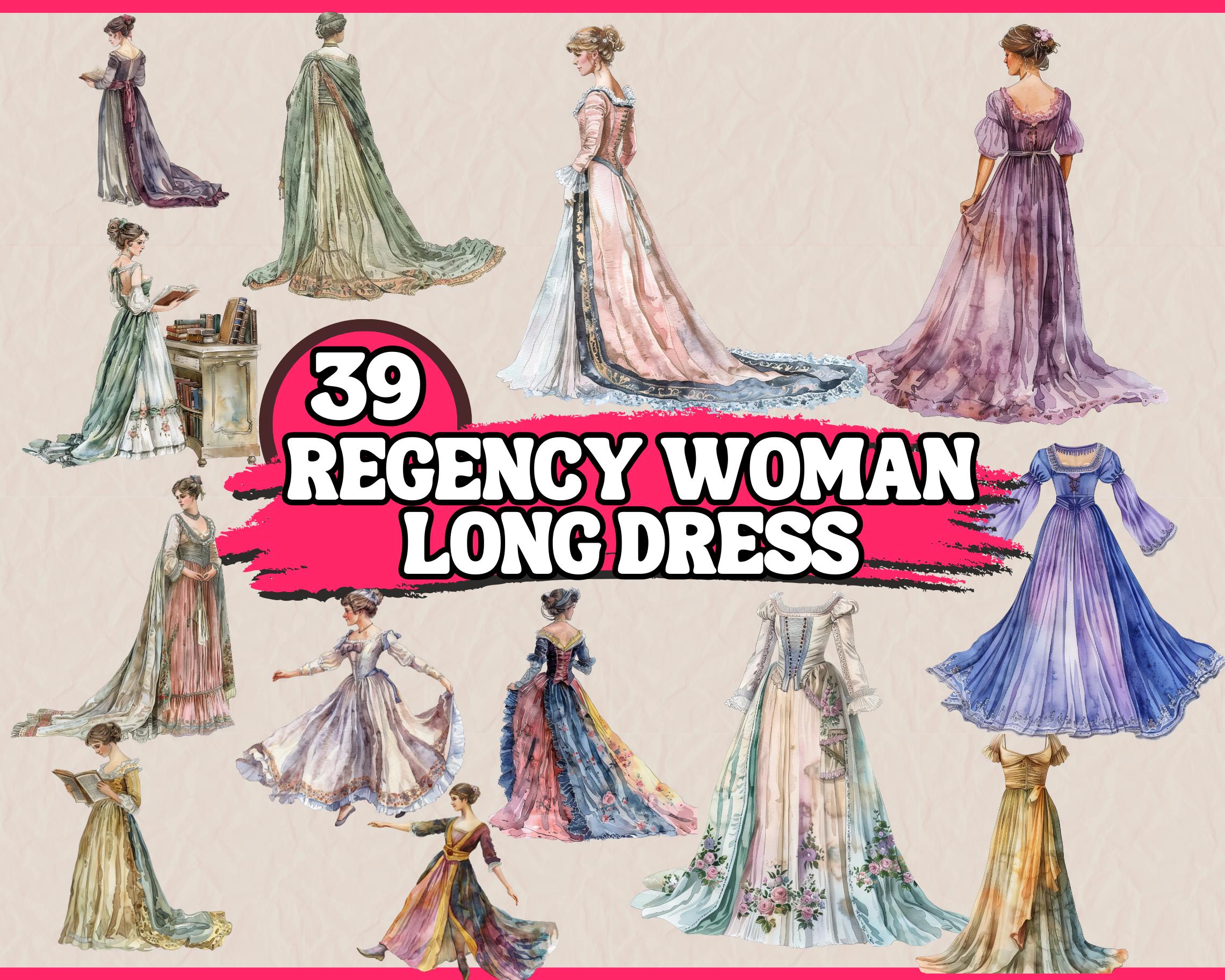 39 PNG Watercolor Regency Woman Clipart, Regency Era Lady With Long ...