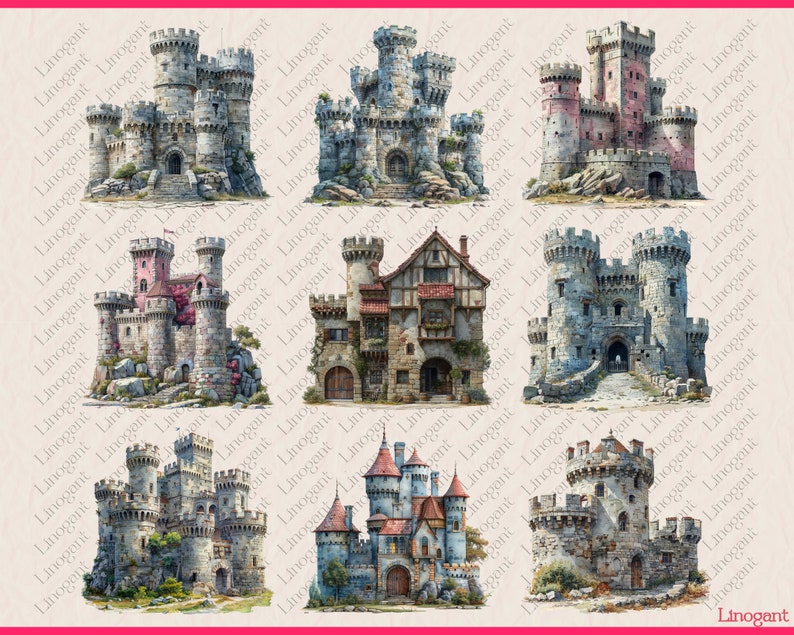 Watercolor Medieval Castle Clipart Bundle,middle Age Historical ...