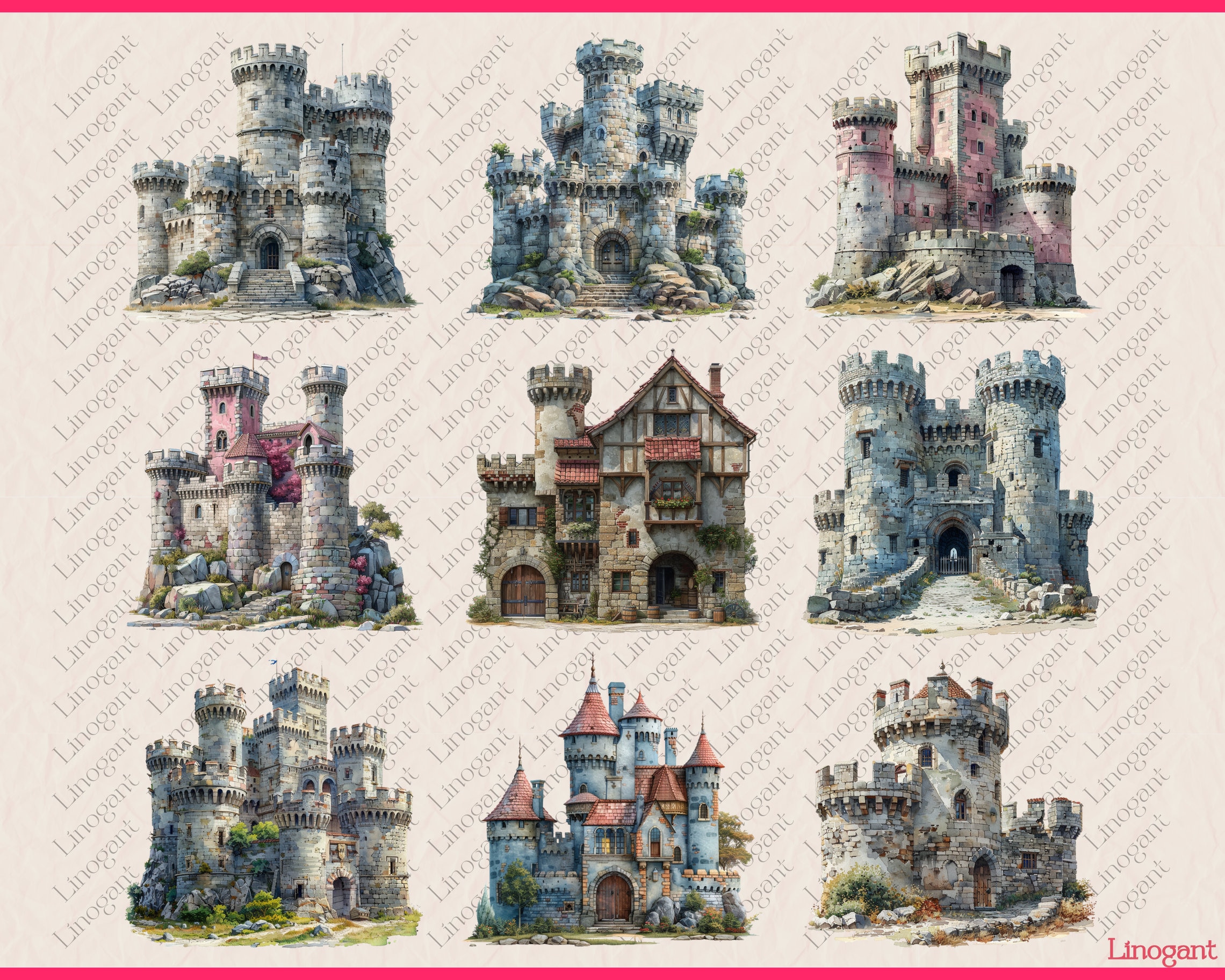 Watercolor Medieval Castle Clipart Bundle,middle Age Historical ...