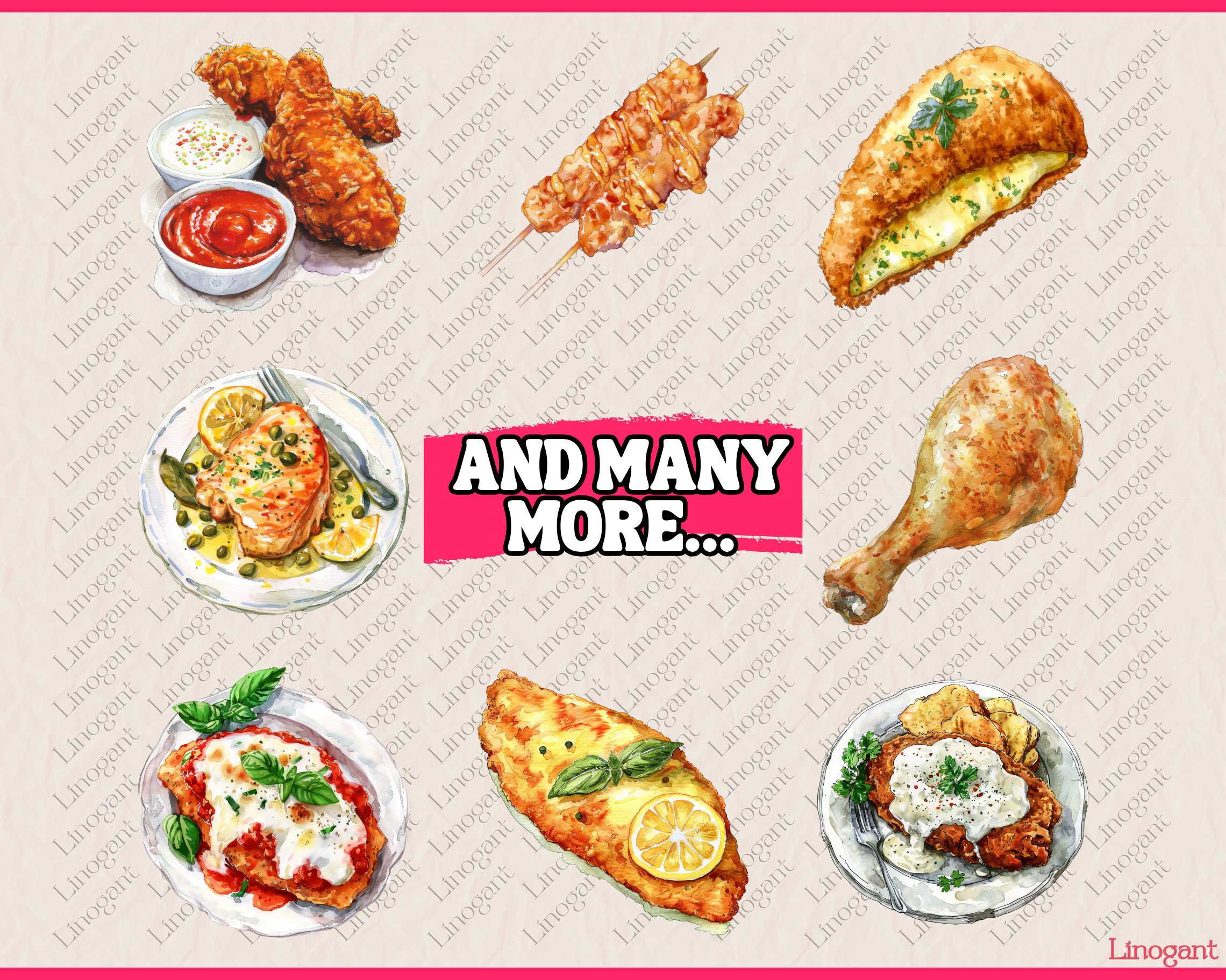 Watercolor Fried Chicken Clipart Bundle, Fast Food Clip Art Set, Bakery ...