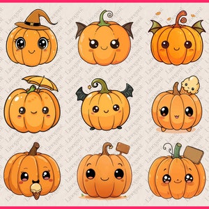 Watercolor Cute Autumn Pumpkin Clipart Bundle, Various Happy Fall ...