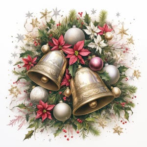 12 Christmas Bell Ornaments Cluster Clip Art, Christmas Decoration ...