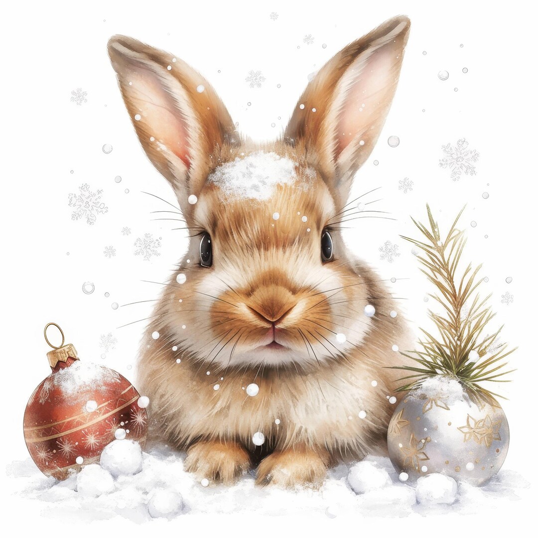 10 Winter Bunny Clipart Bundle, Snow Rabbit in Winter Illustration ...