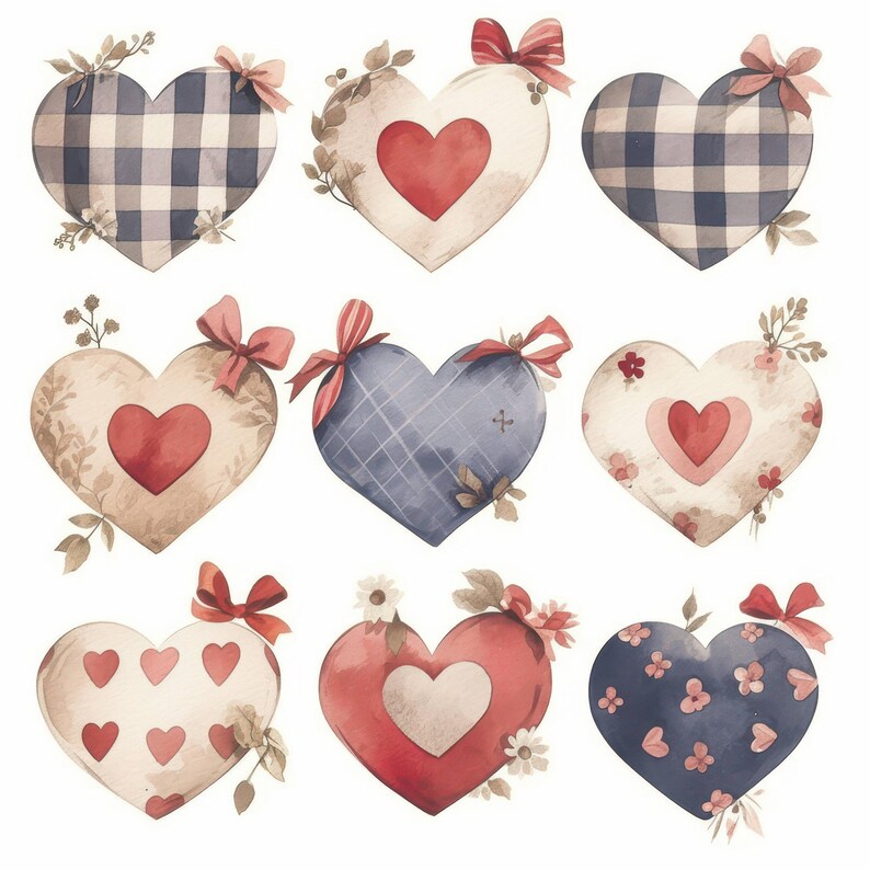 11 Vintage Hearts Clipart Bundle, Love Collage Sheet Illustration ...
