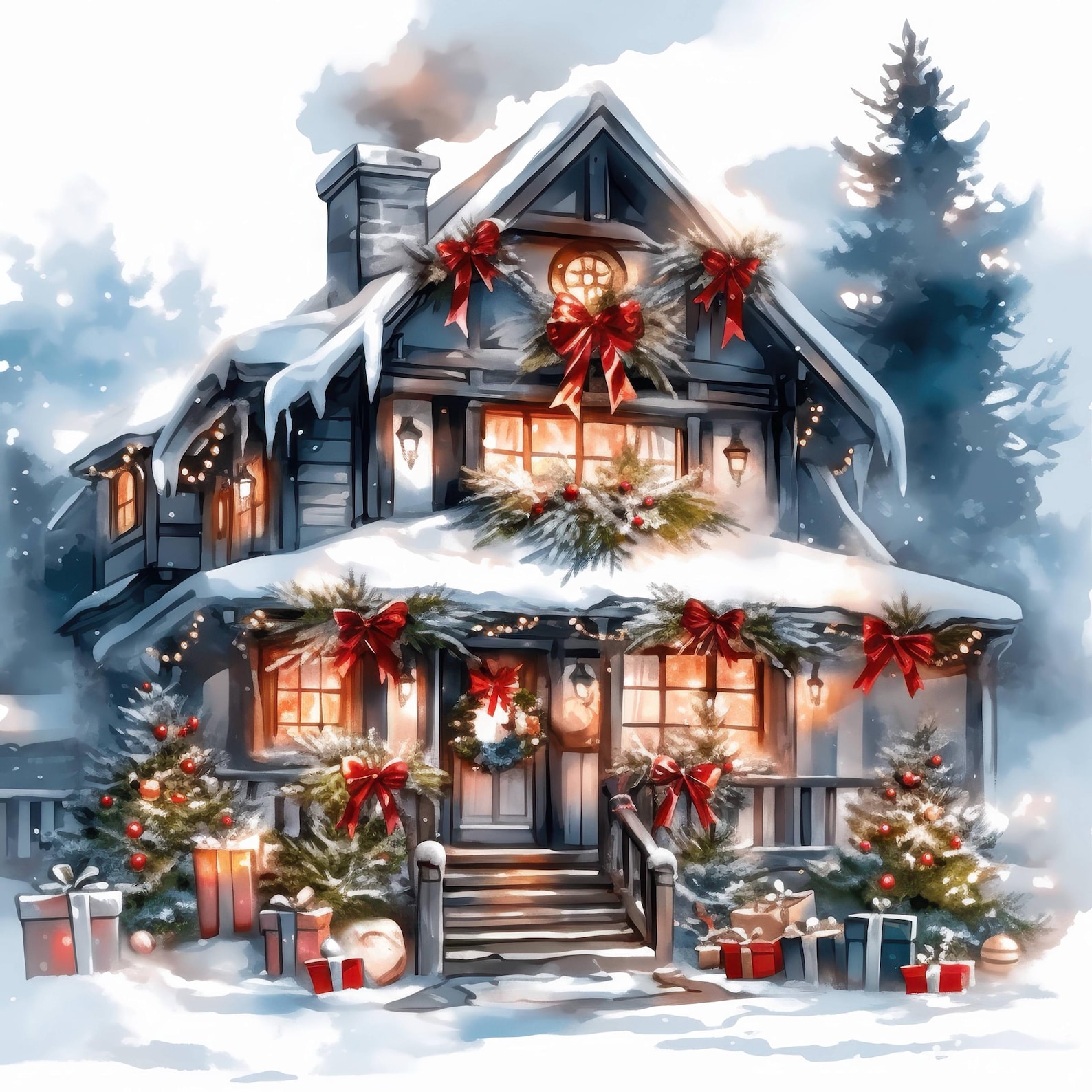 10 Christmas House Clipart Set Bundle, Festive Holiday Home ...
