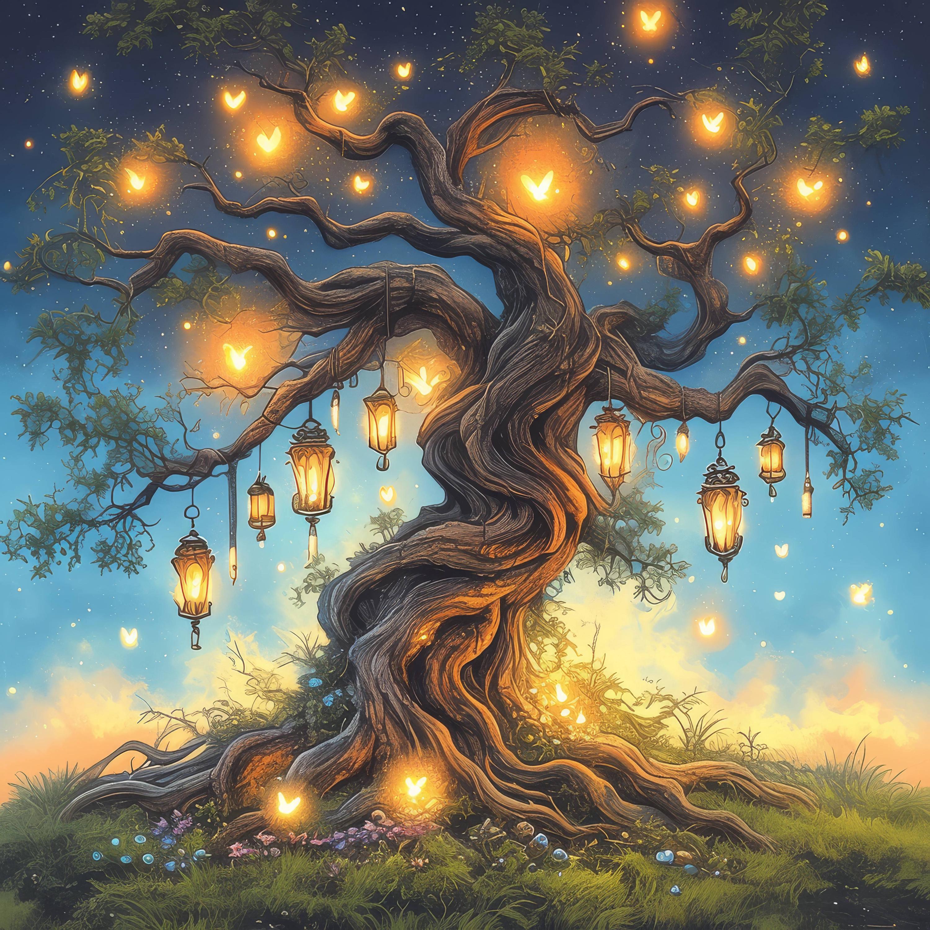 21 Whimsical Lantern Tree Clipart, Commercial Use, Firefly Fantasy ...