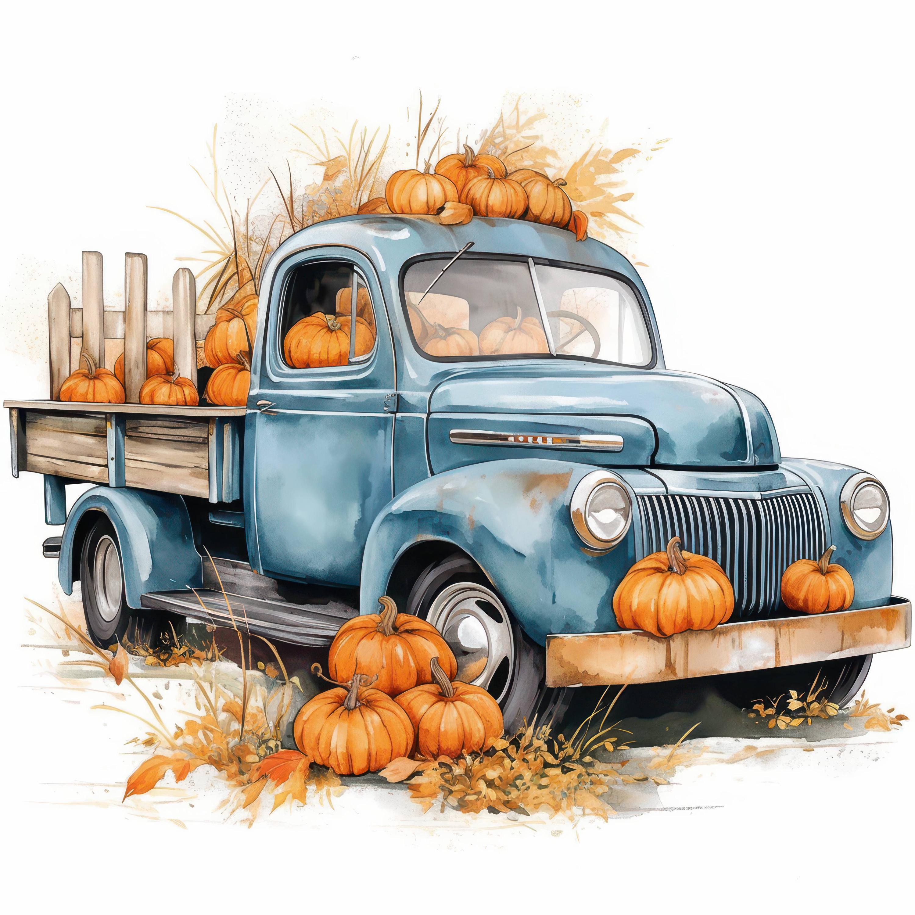 12 Vintage Trucks Pumpkins Clipart Bundle, Fall Harvest Design ...