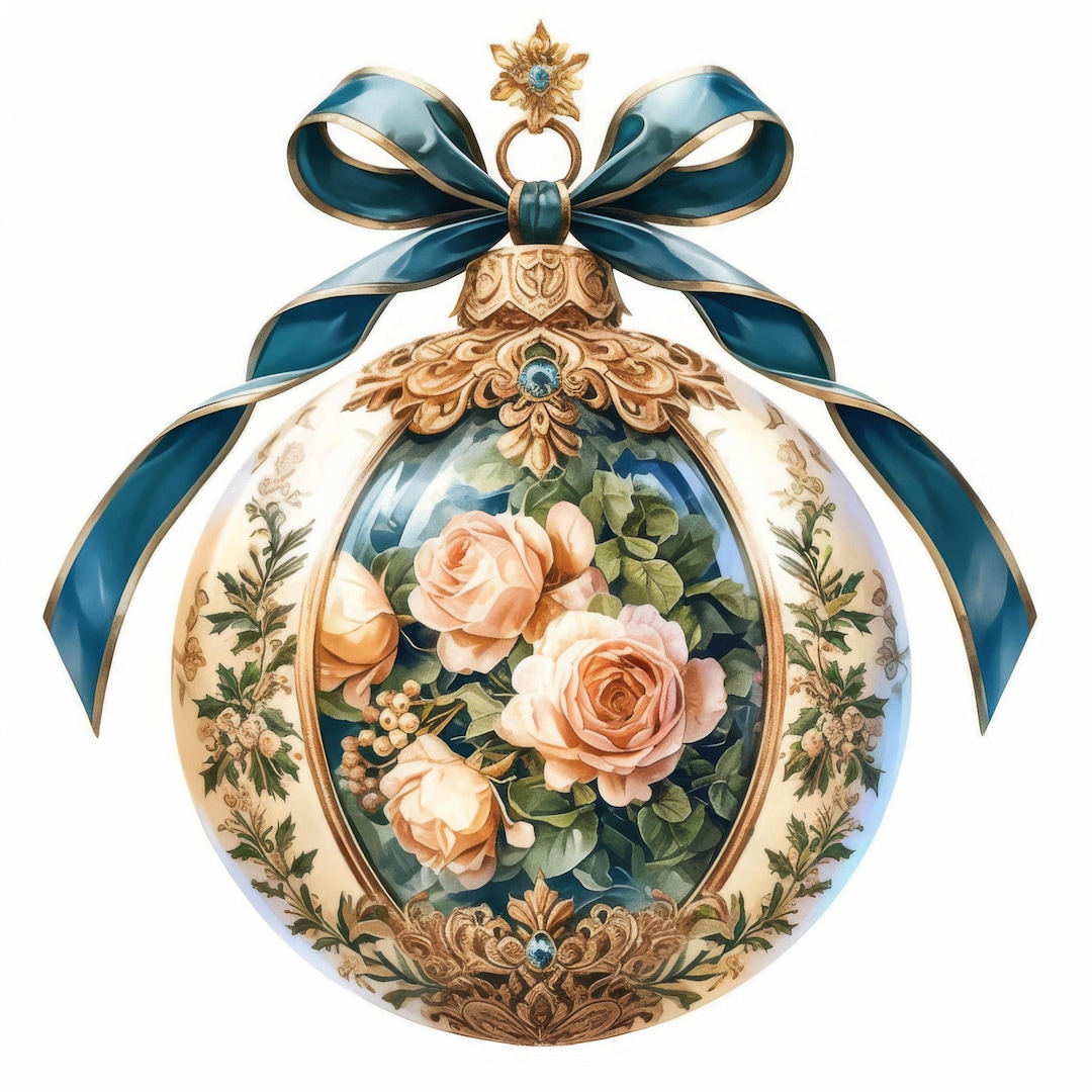 14 Christmas Clipart | Blue Floral Ornaments Clipart | Printable ...