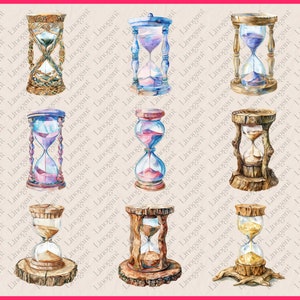 Watercolor Hourglass Sand Timer Clipart Bundle, Magical Fantasy Wooden ...