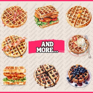 Watercolor Waffle Clipart Bundle, Food Clip Art Set, Bakery, Dessert ...