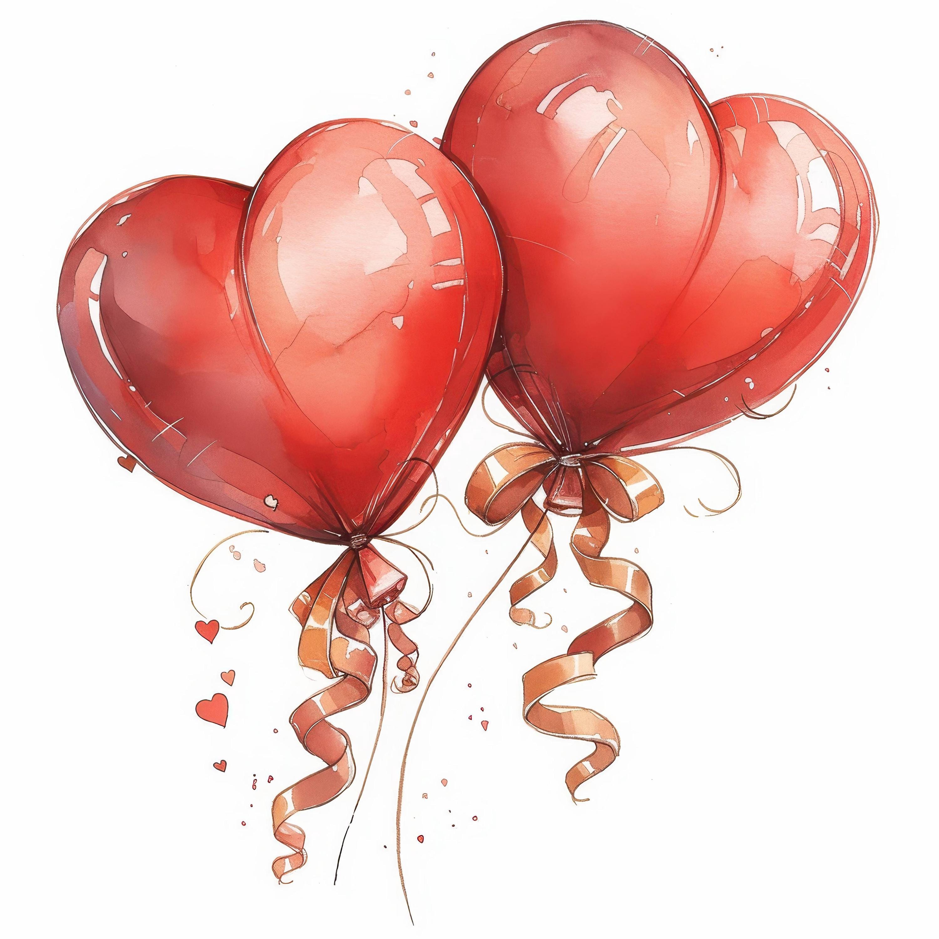 14 Valentine Balloon Clipart Bundle, Romantic Heart Balloon Design ...