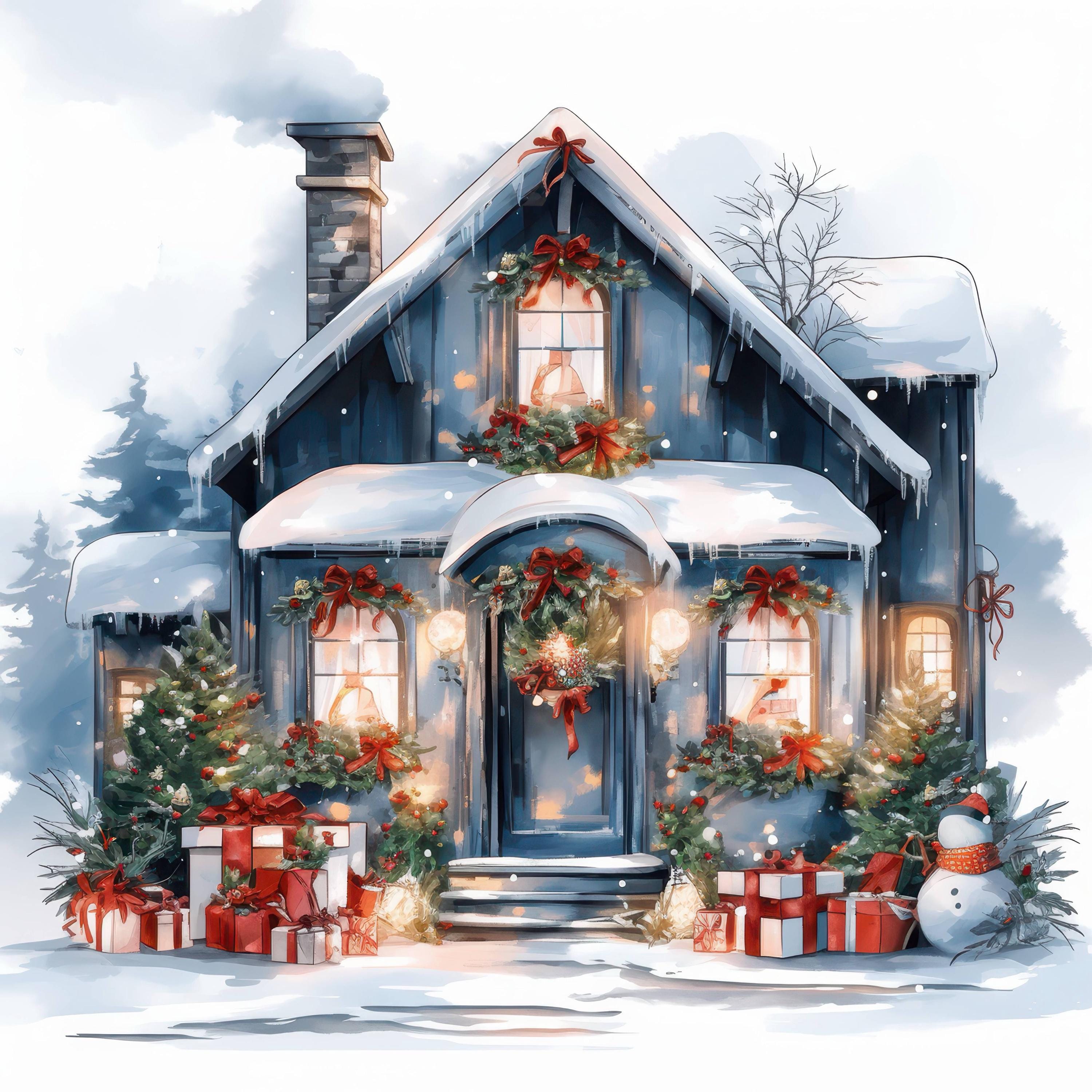 10 Christmas House Clipart Set Bundle, Festive Holiday Home ...