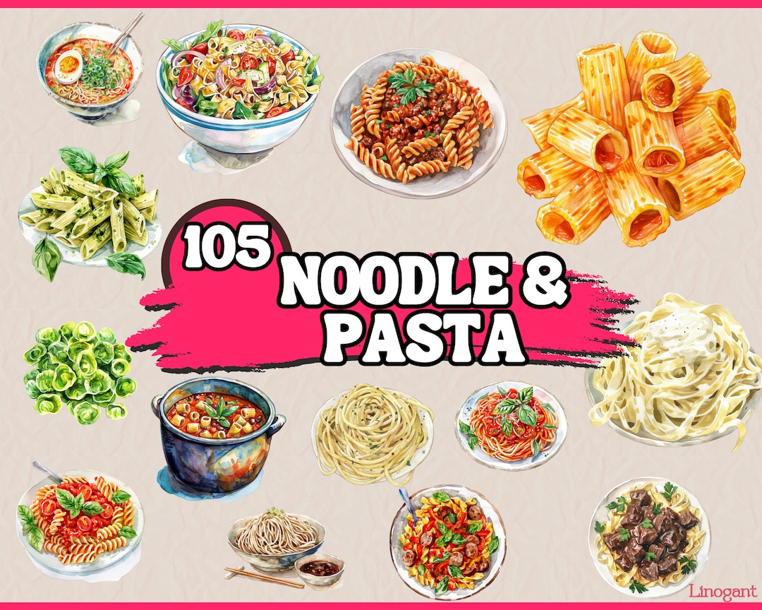 Watercolor Noodle and Pasta Clipart Bundle, Italy Food Clip Art Set ...
