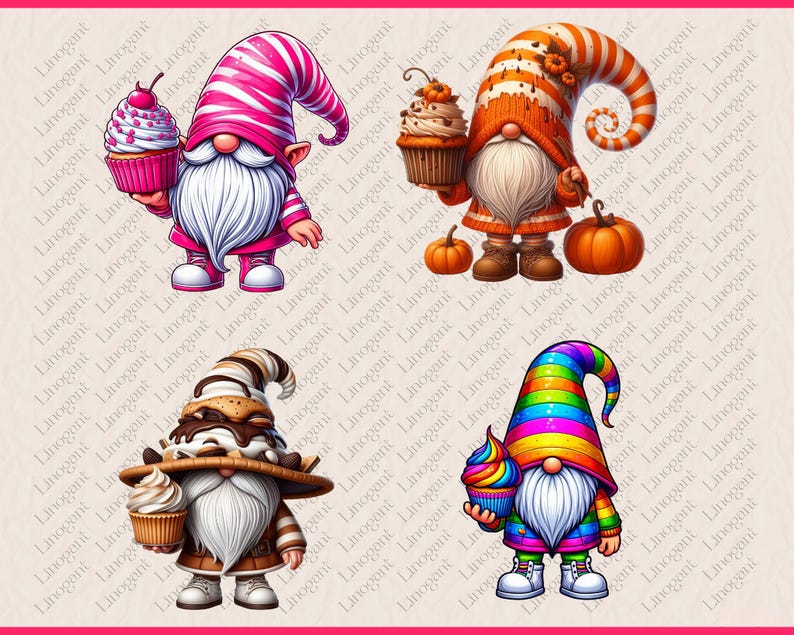 12 PNG Cupcake Gnomes Clipart 2 | Cute Gnomes, Gnome Bundle, Fantasy ...