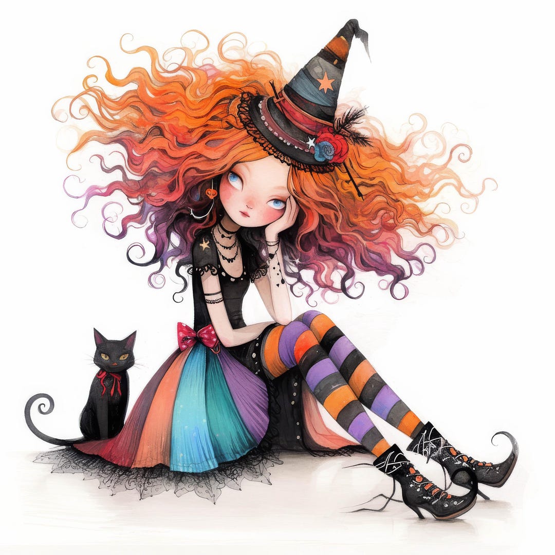 Quirky Blessed Witch Art 12 High Res Watercolor Jpgs for Junk Journals ...