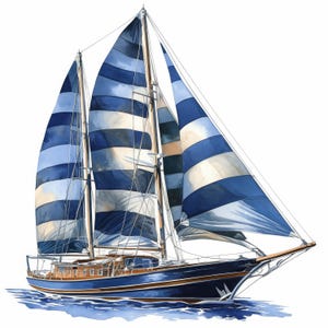 Blue Sailboat Clipart 8 High Res Watercolor Jpgs for Junk Journals ...