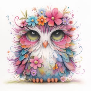 Whimsical Floral Owls Clipart 10 High Res Watercolor Jpgs for Junk ...