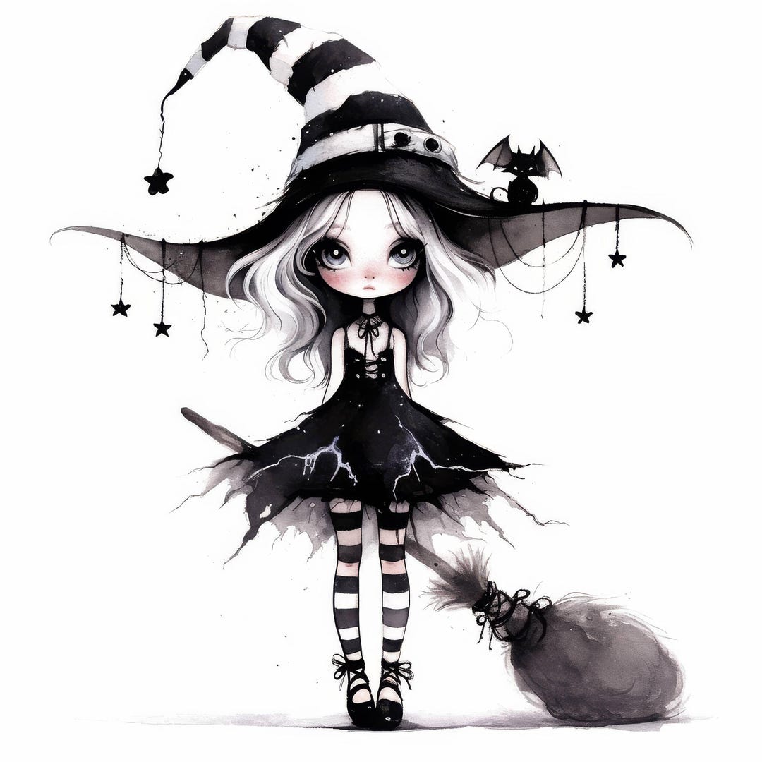 Whimsical Witch With Silver Hair Clipart 12 High Res Watercolor Jpgs ...
