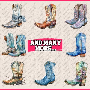 Watercolor Western Cowboy Boot Clipart Bundle, Cowgirl Shoe Clip Art ...