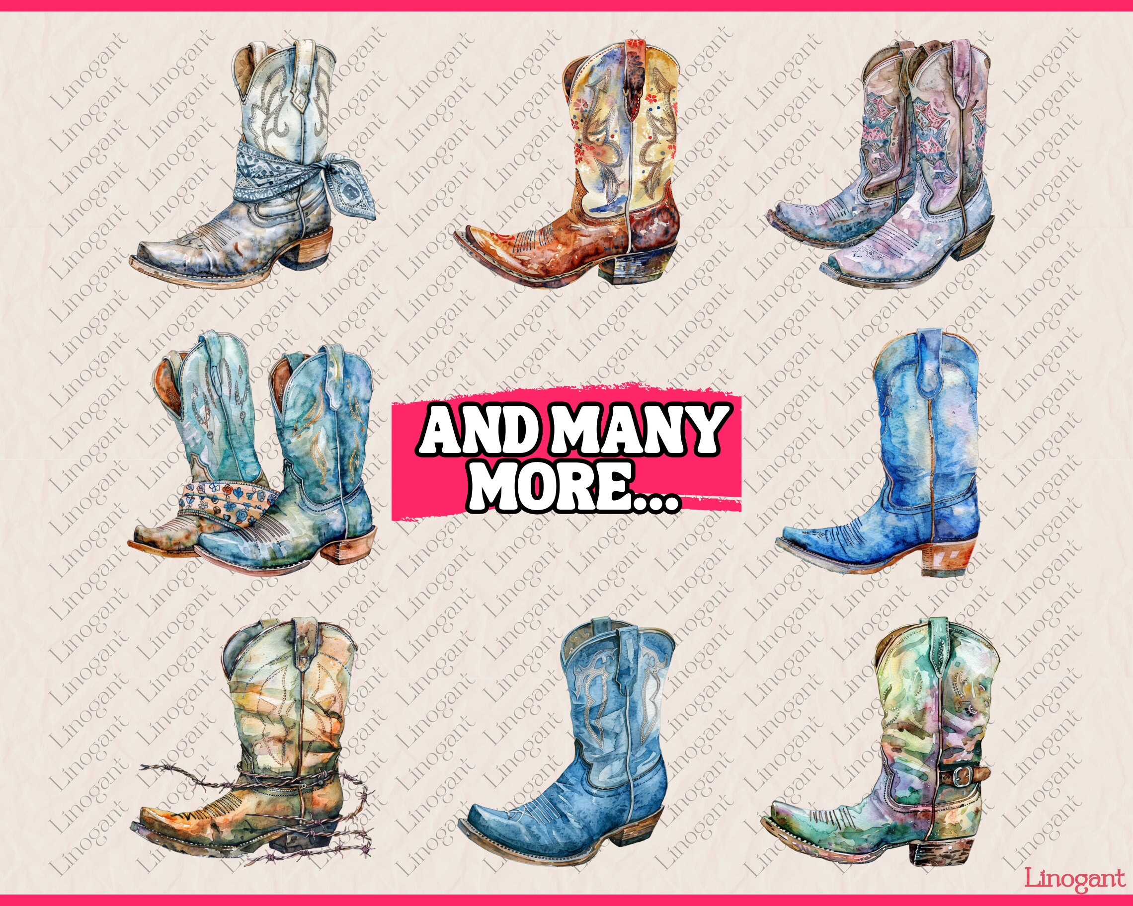 Watercolor Western Cowboy Boot Clipart Bundle, Cowgirl Shoe Clip Art ...