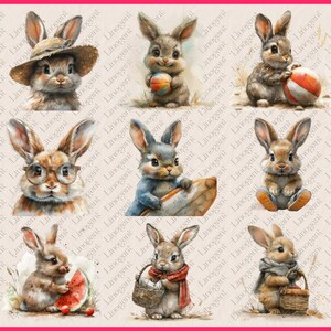 Watercolor Summer Bunny Clipart Bundle, Bunny Clip Art Set, Baby Rabbit ...