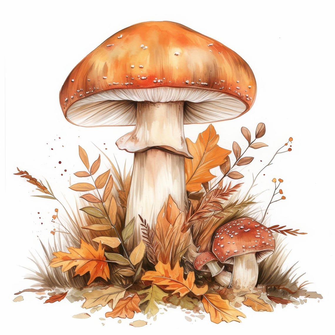 14 Mushroom and Fall Foliage Clipart Bundle, Woodland Harvest ...