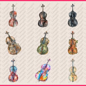 Watercolor Cello Clipart Bundle, Musical Instruments Clip Art Set ...