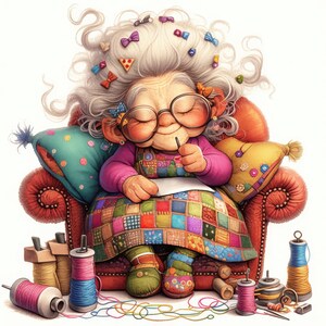 Old Crafter Lady Clip Art 10 High Res Watercolor Jpgs for Junk Journals ...