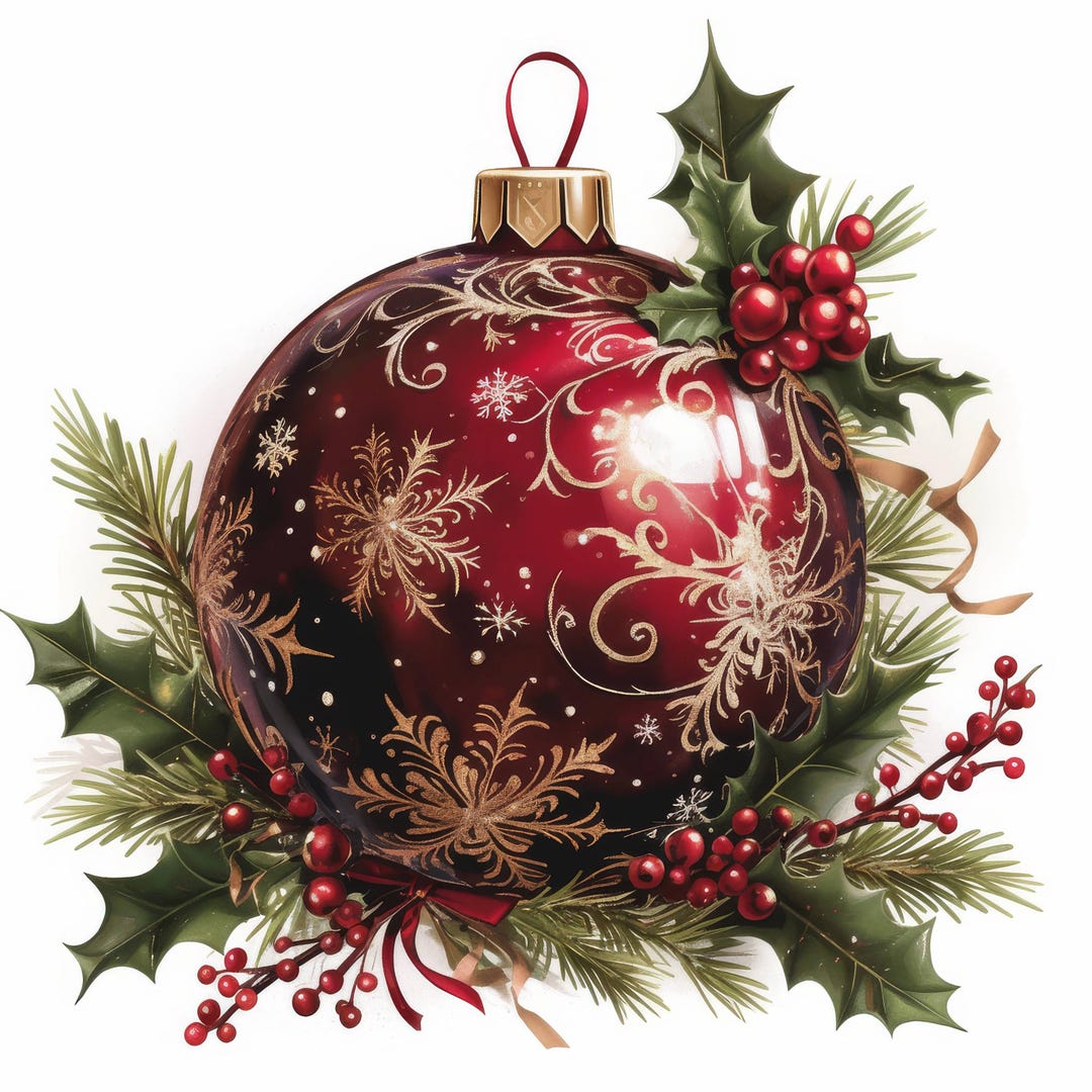 10 Christmas Clipart | Red Noel Ornament With Leaves Clipart ...